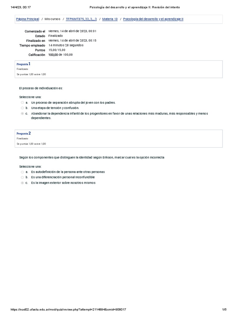Psicología Del Desarrollo y El Aprendizaje II - Revisión Del Intento Noe | PDF | Adultos ...