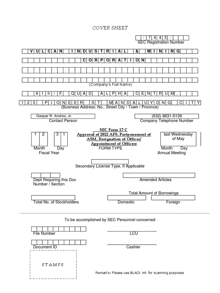VUL SEC Form 17-C AFS Approval Postponement of ASM Appointment | PDF ...