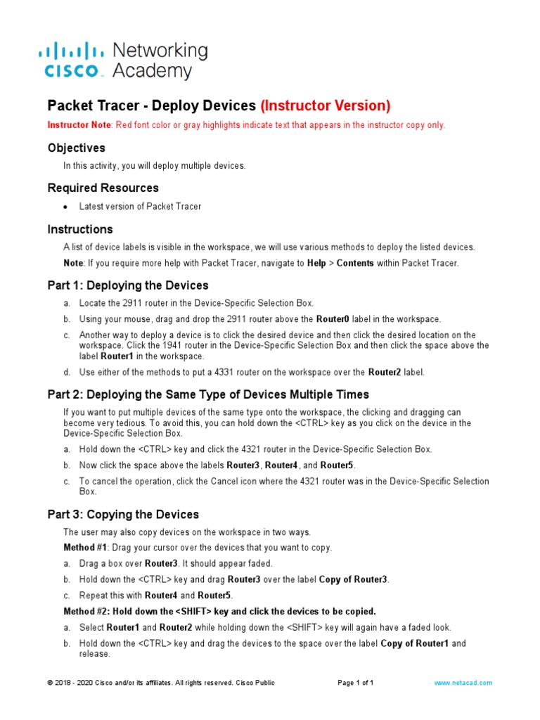 Deploying Multiple Devices in Packet Tracer | PDF | Router (Computing ...