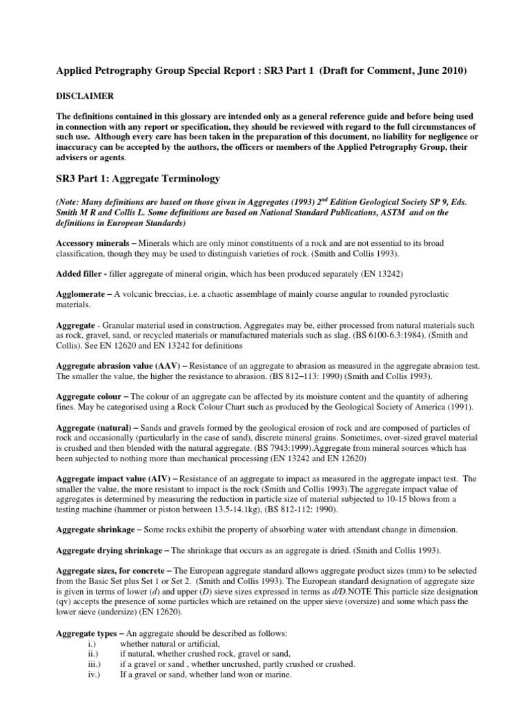Applied Petrography Group Special Report: SR3 Part 1 (Draft For Comment ...