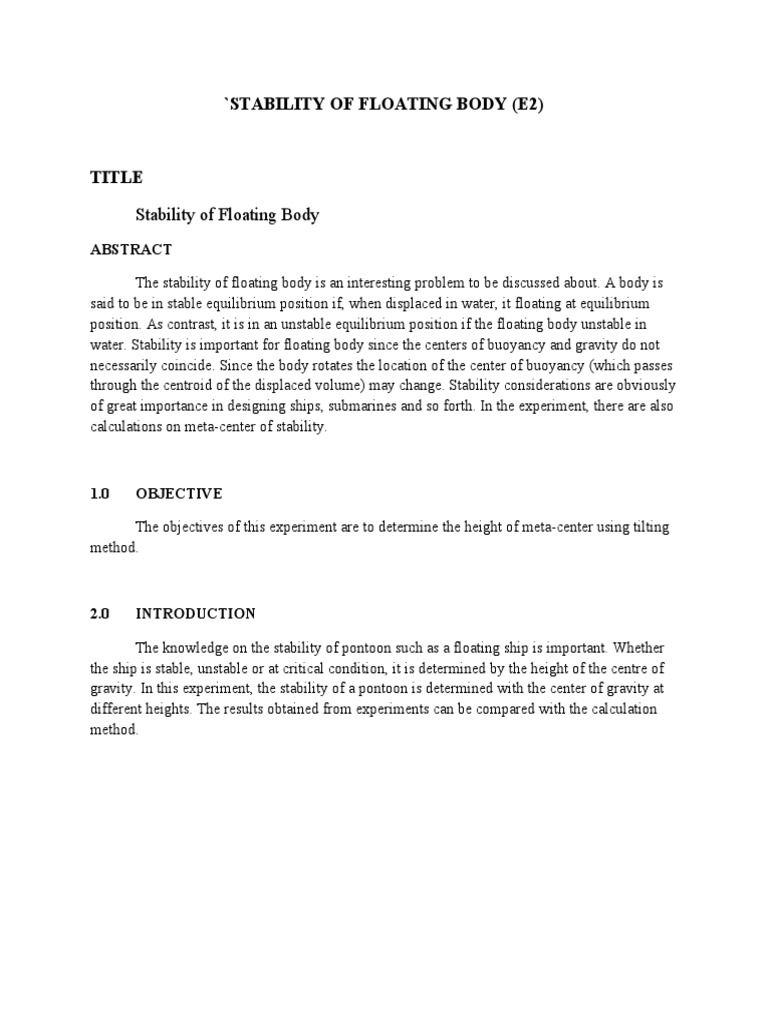 'Stability of Floating Body (E2) | PDF | Buoyancy | Center Of Mass