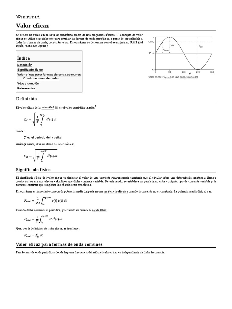 Valor Eficaz | PDF | Media cuadrática | Corriente eléctrica