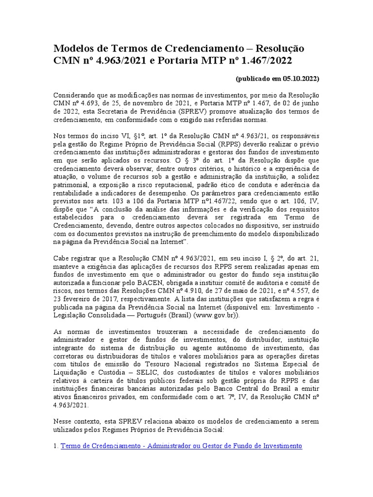 Modelos de Termos de Credenciamento | PDF