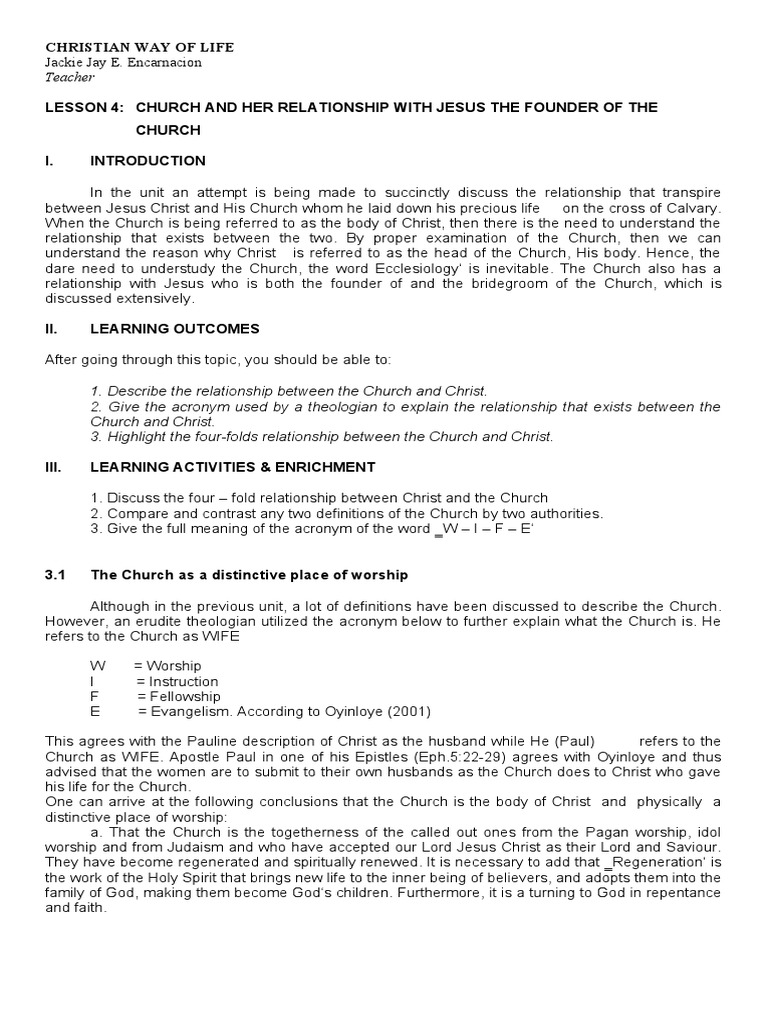 The Fourfold Relationship Between Christ and His Church | PDF | Jesus ...