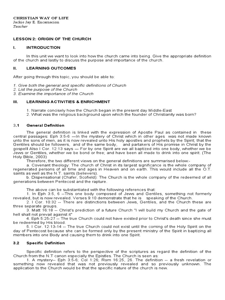 Christian Way of Life Topic 2 | PDF | Jesus | Catholic Church