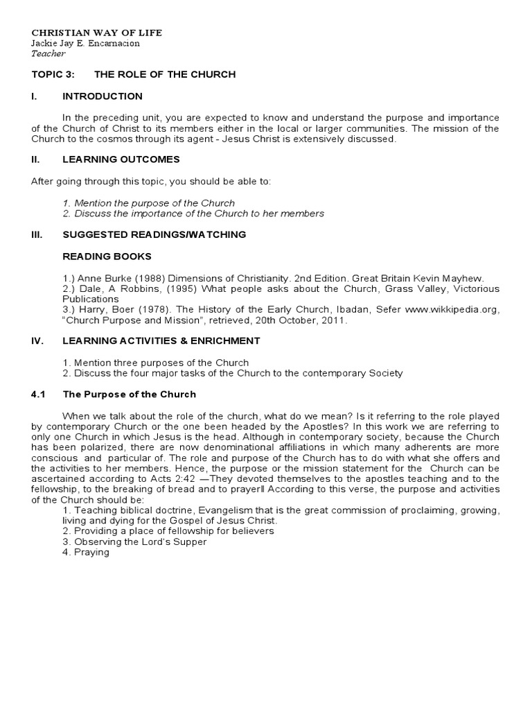 Christian Way of Life Topic 3 | PDF | Jesus | Disciple (Christianity)