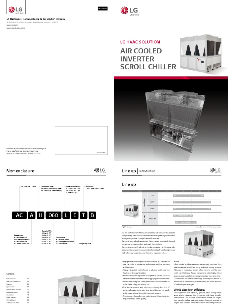 Air Cooled Inverter Scroll Chiller: LG Hvac Solution | PDF | Heat Exchanger | Temperature