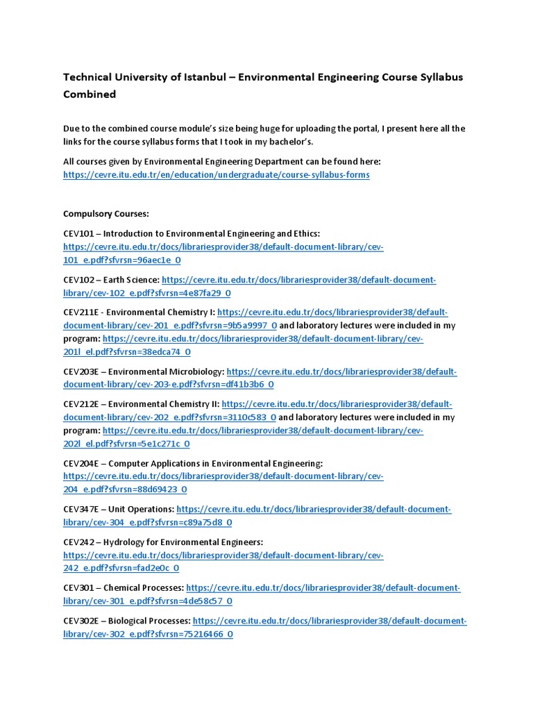 Course Description For ITU Env Eng | PDF | Environmental Engineering ...