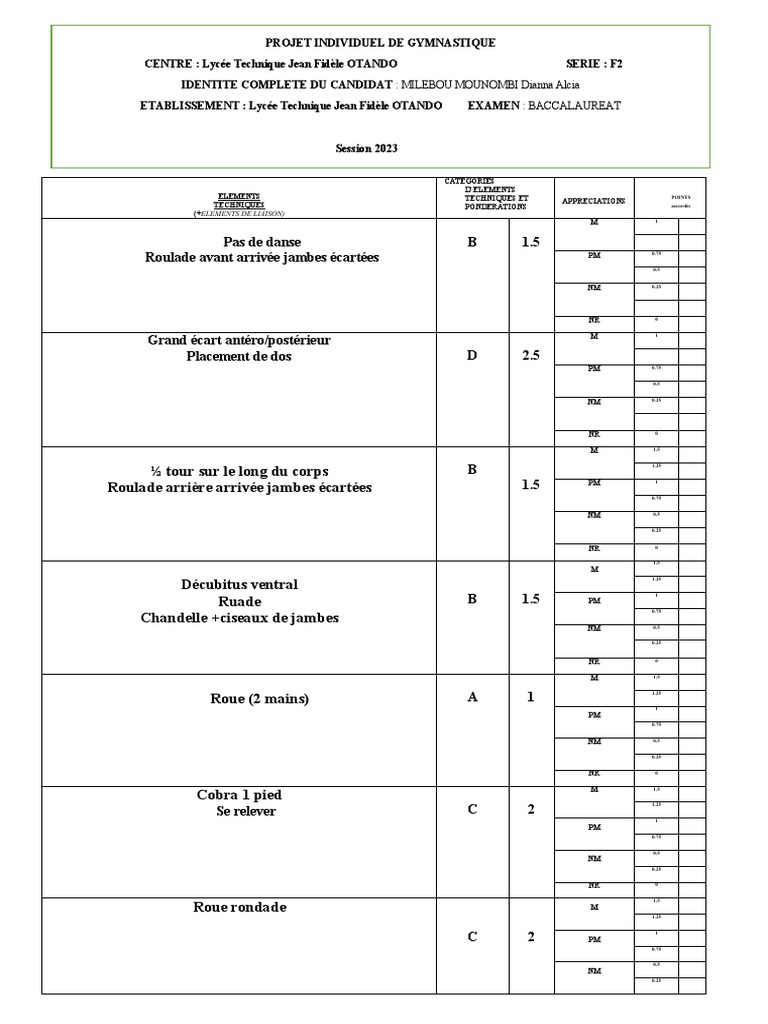 Enchainement Gymnique MOUTSINGA | PDF