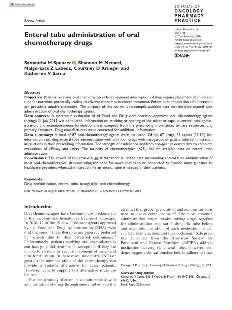 Enteral Tube Administration of Oral Chemotherapy Drugs | PDF ...