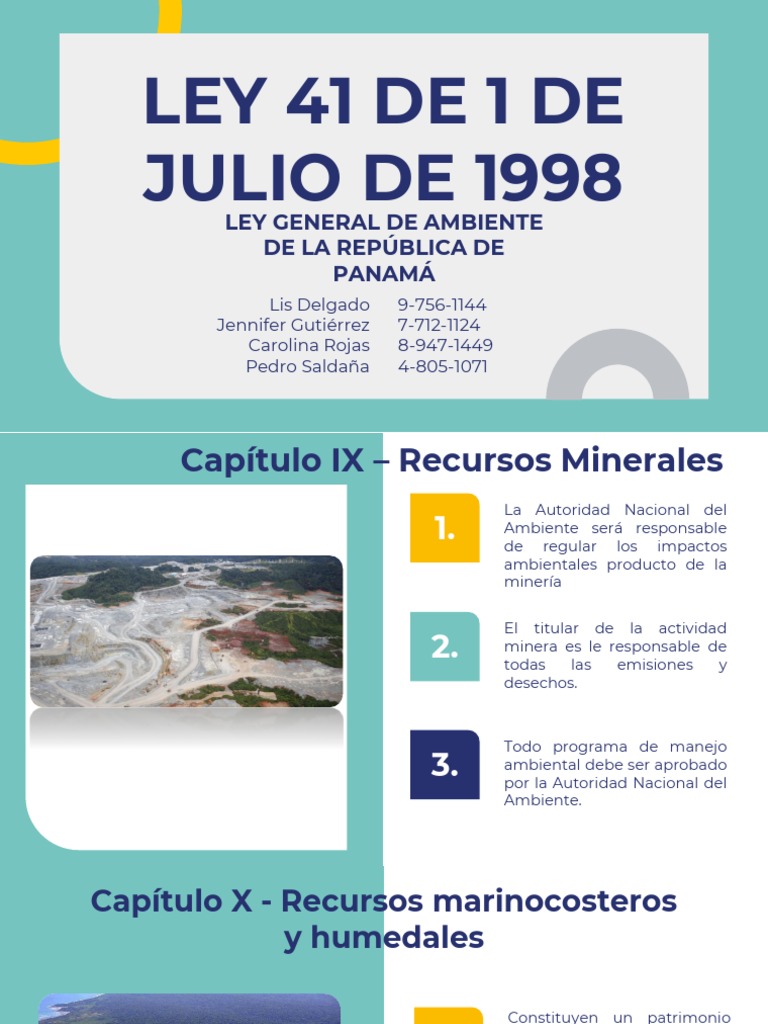 Ley 41 de 1 de Julio de 1998: Ley General de Ambiente de La República ...