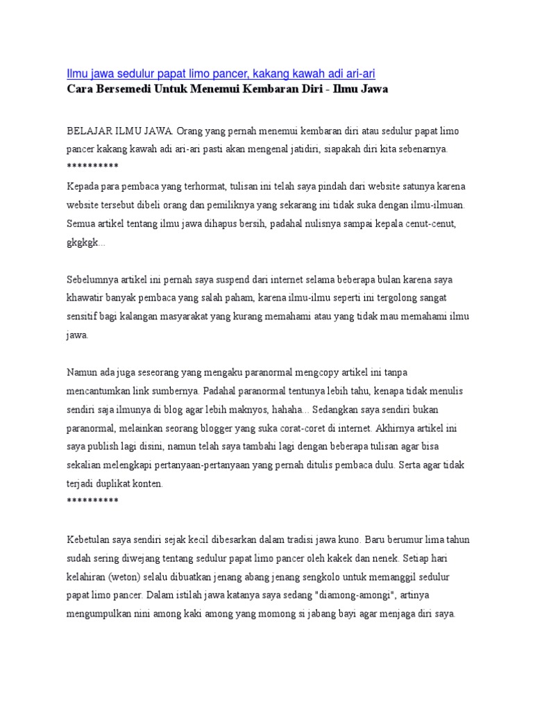 DF - Ilmu Jawa Sedulur Papat Limo Pancer | PDF