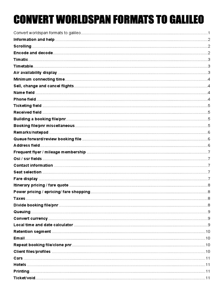 Convert Worldspan To Galileo | PDF | Transport Companies | Aviation