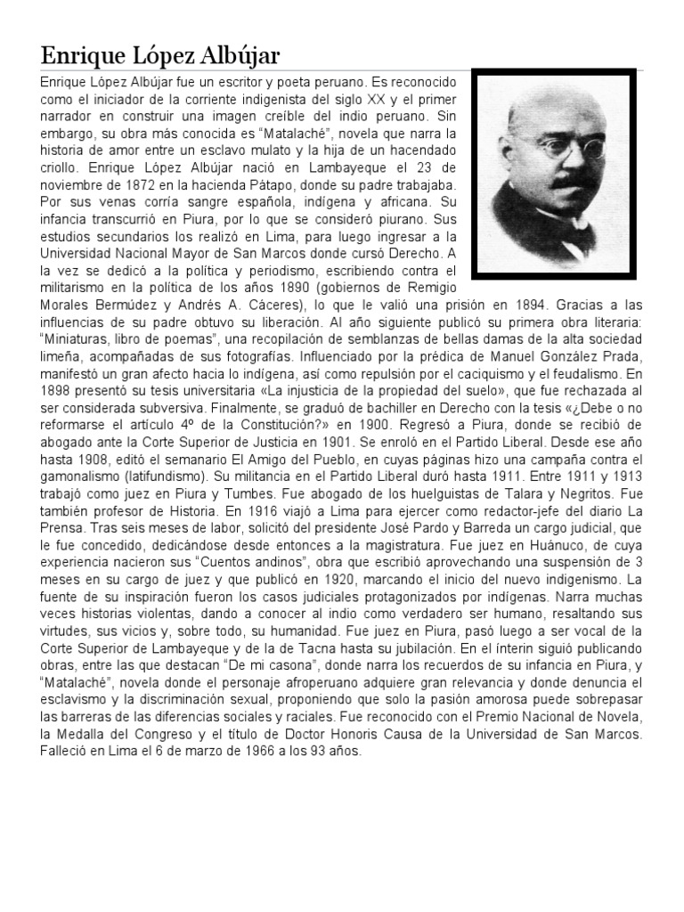 Biografía de Enrique López Albújar | PDF | Historia | Clásicos