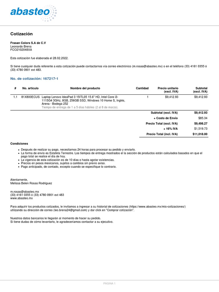 cotizacion-abasteo-lap | PDF | Informática