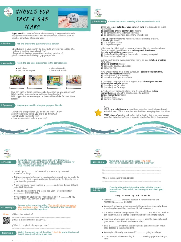 Worksheet EL Should You Take A Gap Year | PDF | Experience | Behavior ...