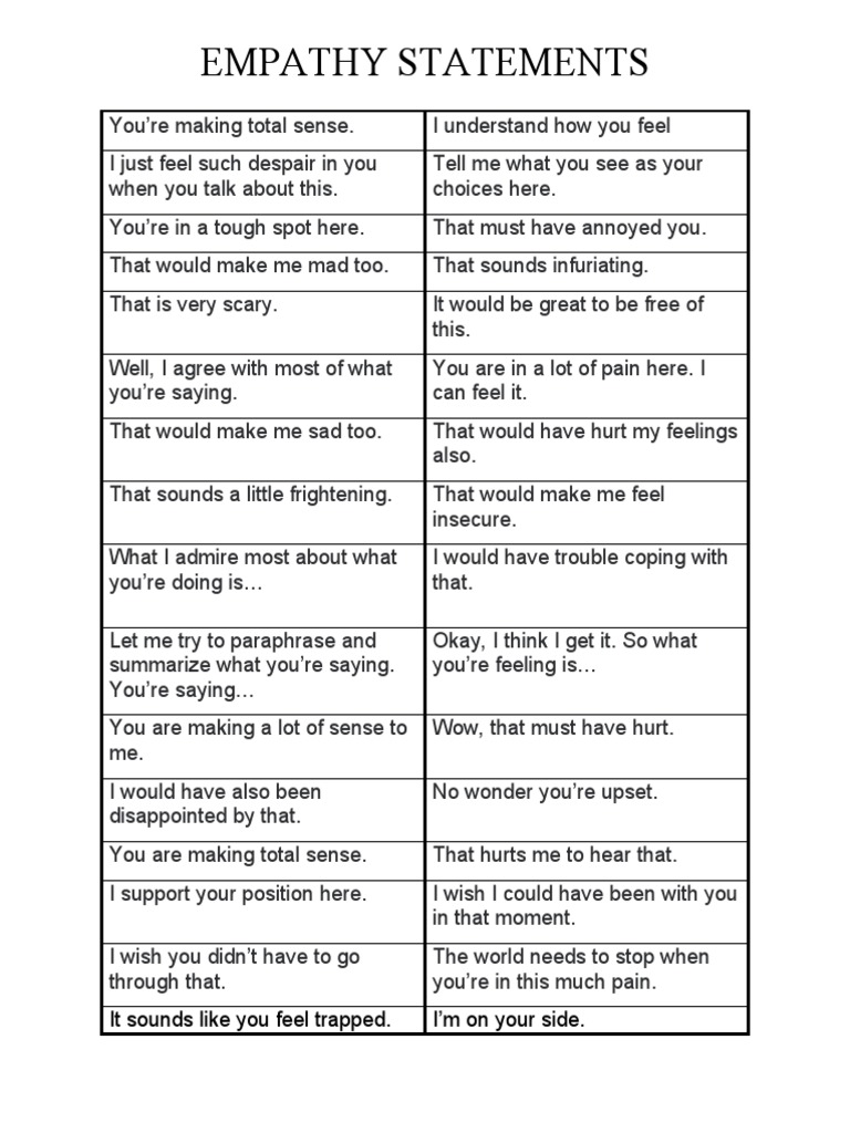Empathy Statements Pdf