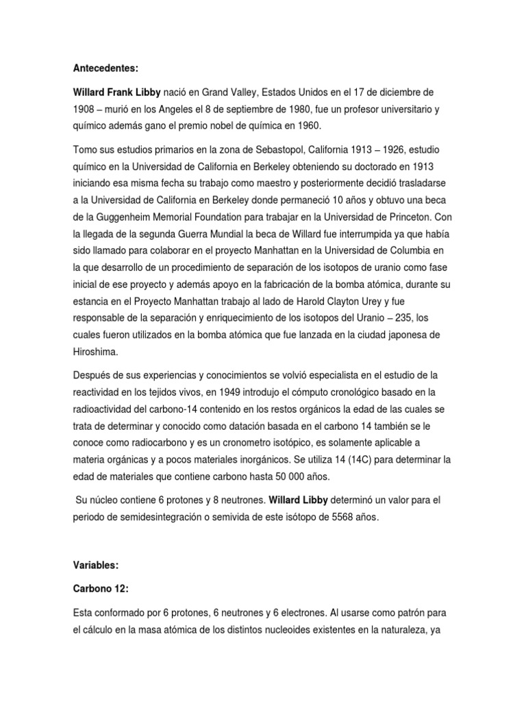 Willard Frank Libby Nació en Grand Valley | PDF | Átomos | Física nuclear