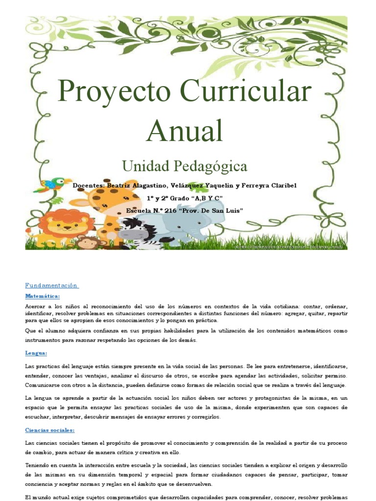 PROYECTO CURRICULAR 1° Y 2° 2022 y 2023 | Descargar gratis PDF ...