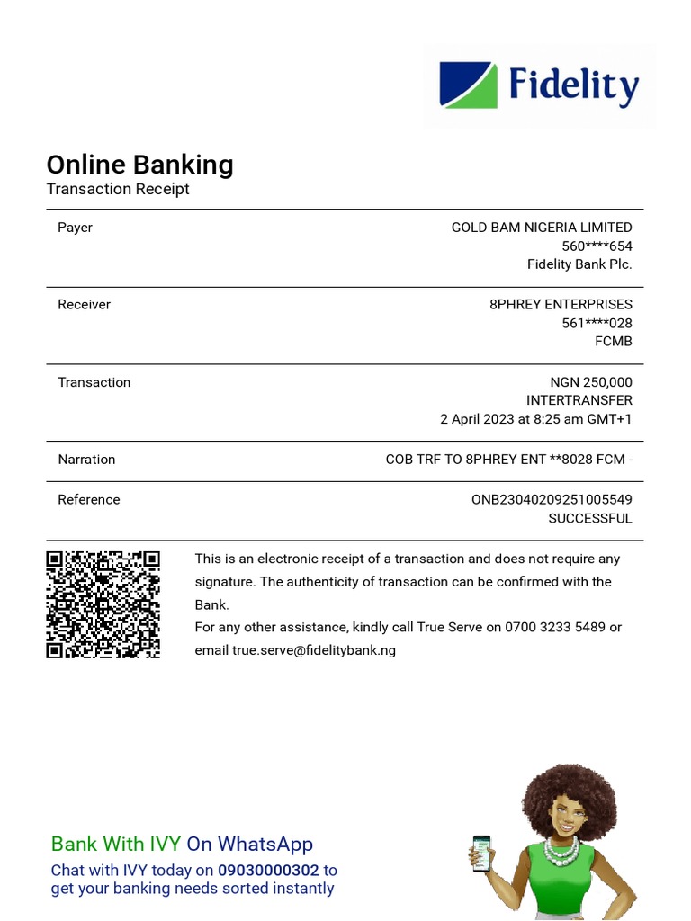 Fidelity Bank Transfer Receipt | PDF
