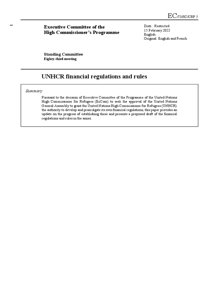 UNHCR Financial Regulations and Rules | Download Free PDF | United ...