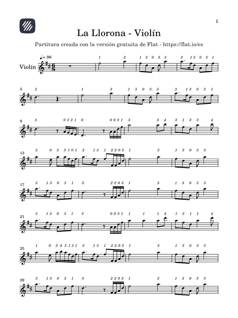 Partitura de La Llorona para Violín | PDF