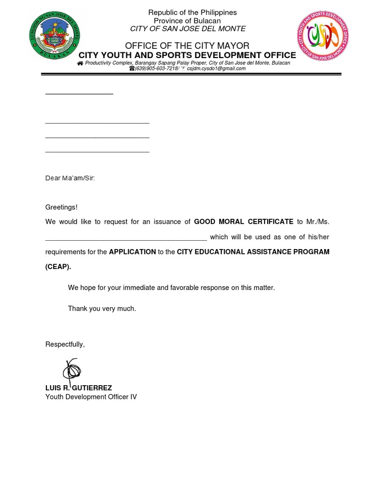 Letter - Good Moral | PDF