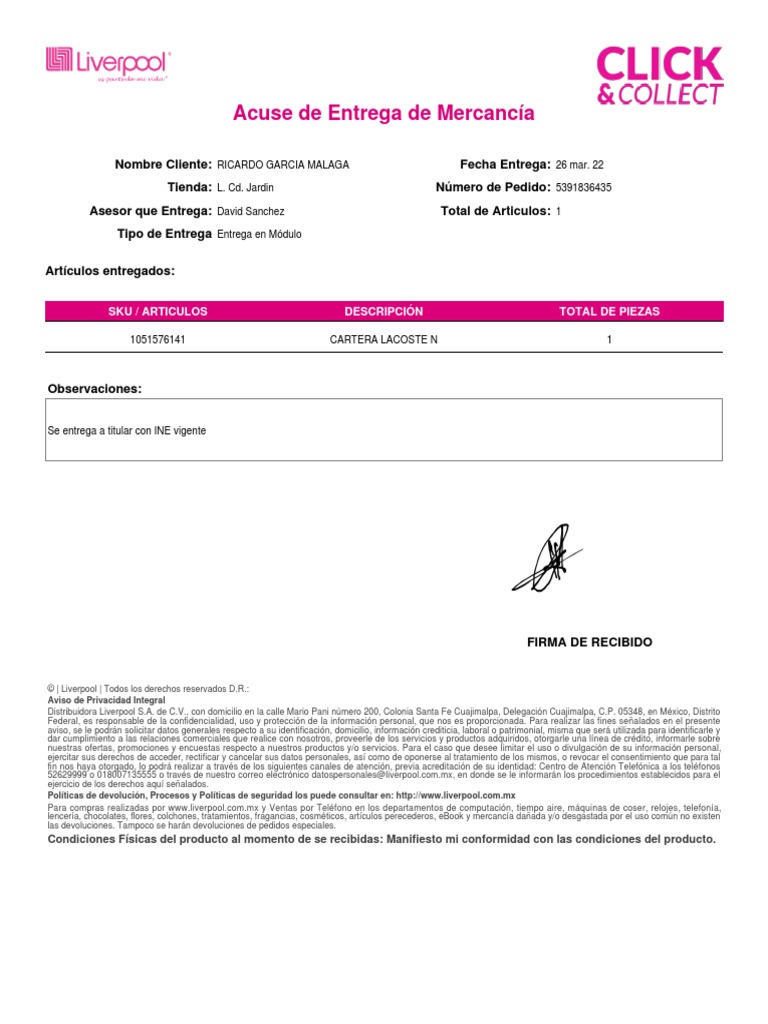 Acuse de Entrega de Mercancía | PDF