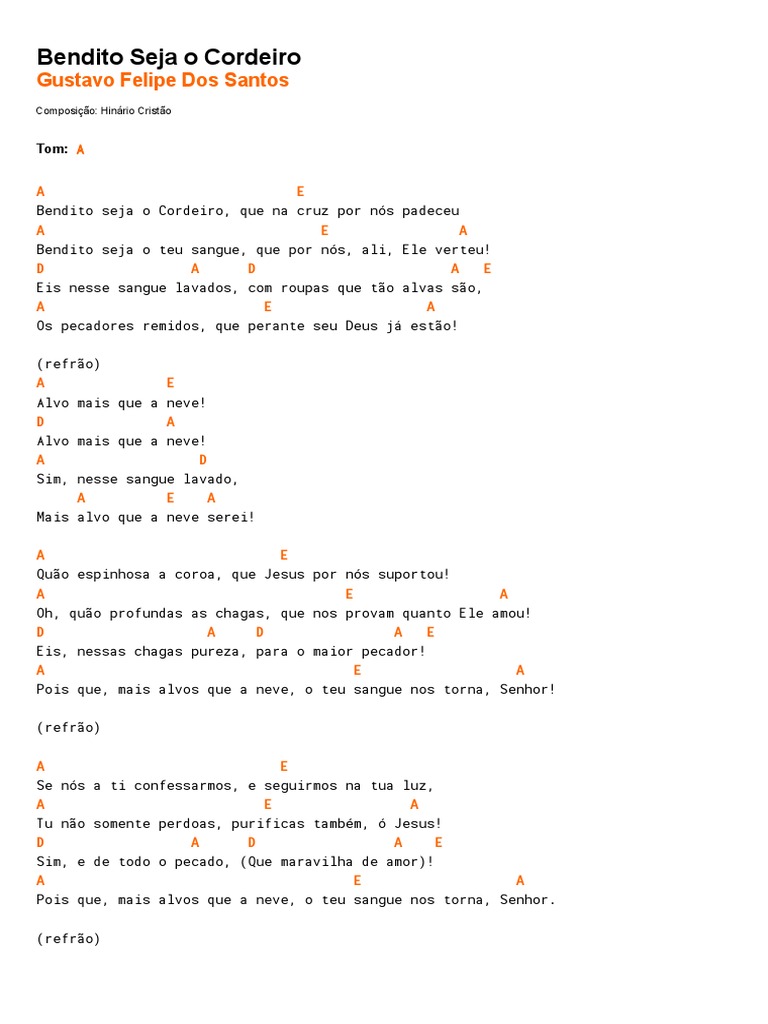 Cifra Club - Gustavo Felipe Dos Santos - Bendito Seja o Cordeiro | PDF