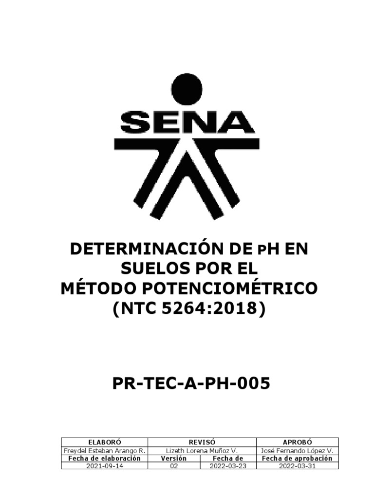 PR-TEC-A-PH-005 - PROCEDIMIENTO DETERMINACIÓN DE PH - SUELOS | PDF | Ph | Ciencias fisicas