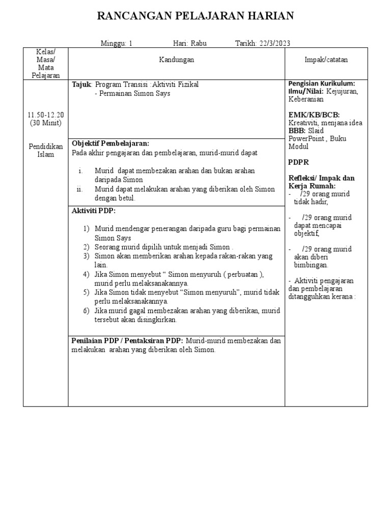 RPH Simon Says | PDF