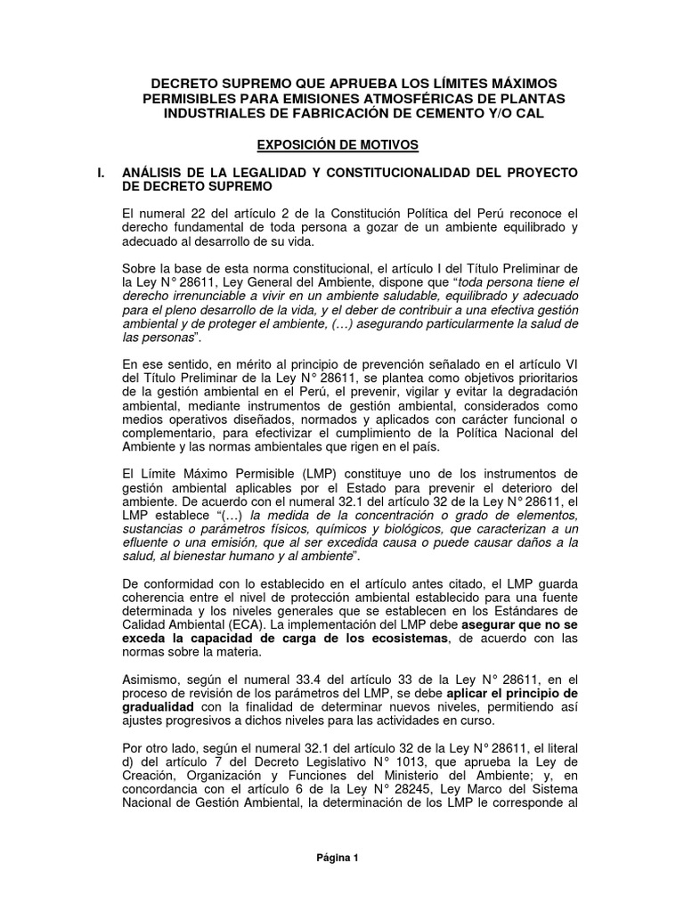 Exposición de Motivos-Ds-001-2020-Minam | PDF | Cemento | Residuos