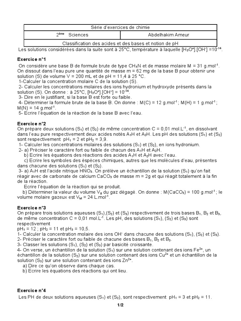 TD 2Sc Class A-B, PH | PDF | Ph | Concentration molaire