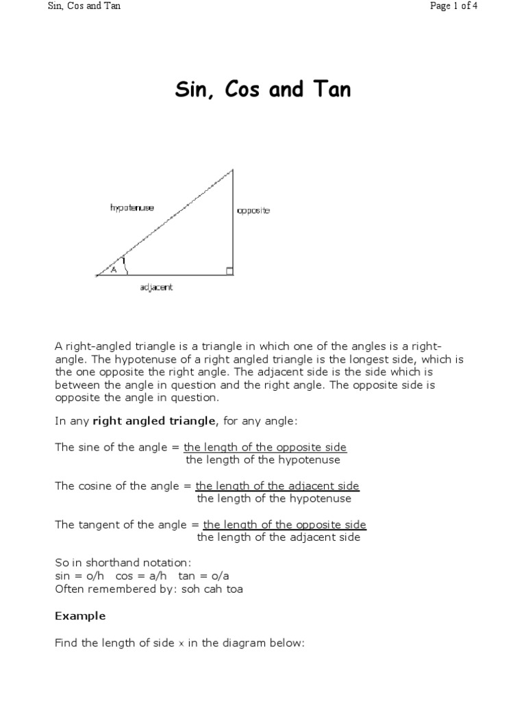 Sin, Cos and Tan: Example | PDF | Trigonometric Functions | Sine