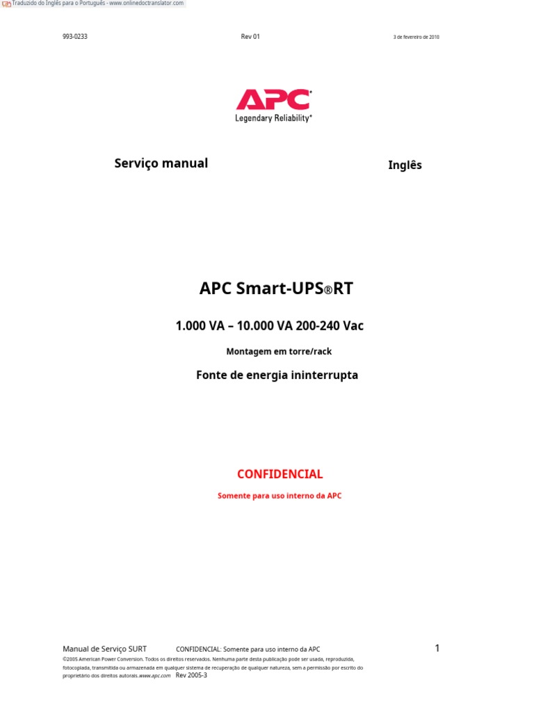 Manual de Falhas APC SURT | PDF | Fonte de energia | Quantidades físicas