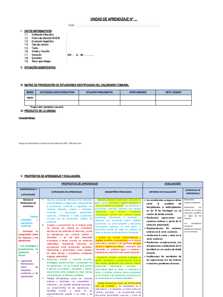 Esquema de Unidad de Aprendizaje | PDF | Números | Exponenciación