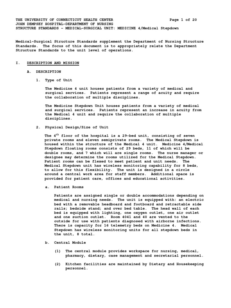 Medical-Surgical Unit Standards Overview | PDF | Nursing | Monitoring ...