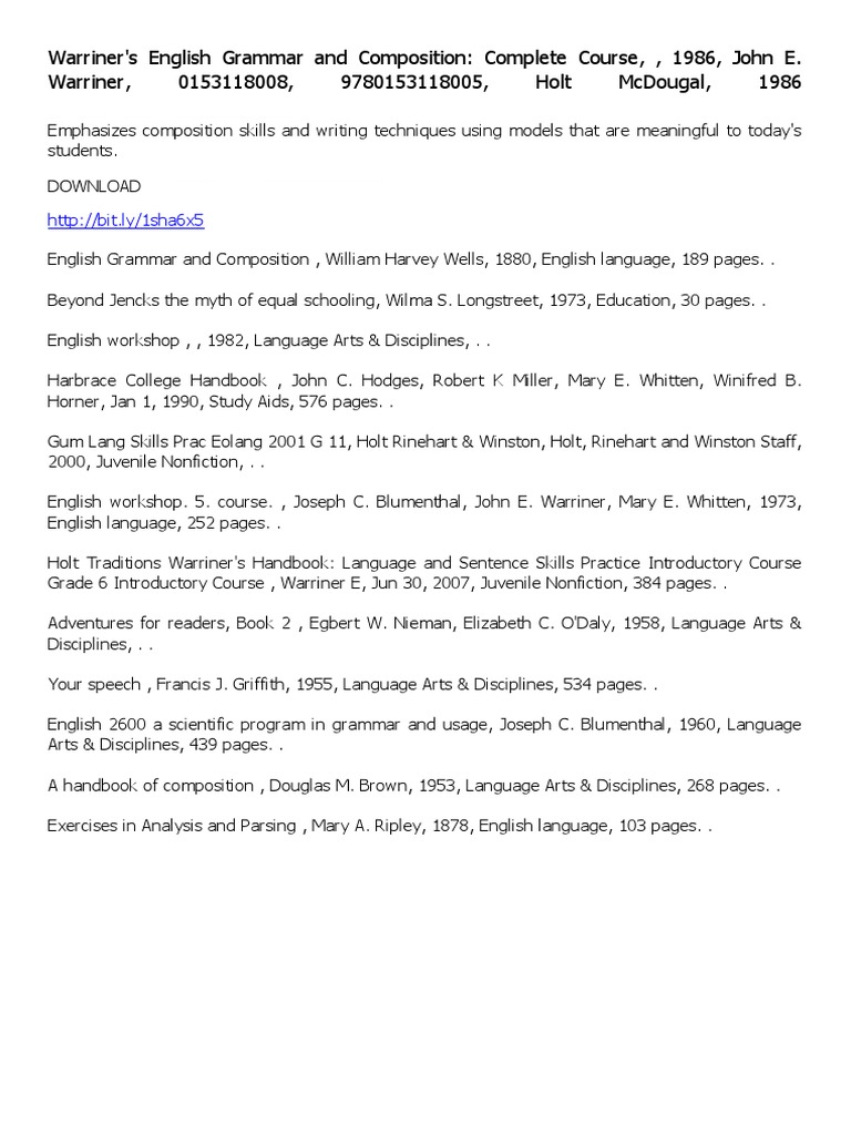 Warriners English Grammar and Composition Complete Course | PDF