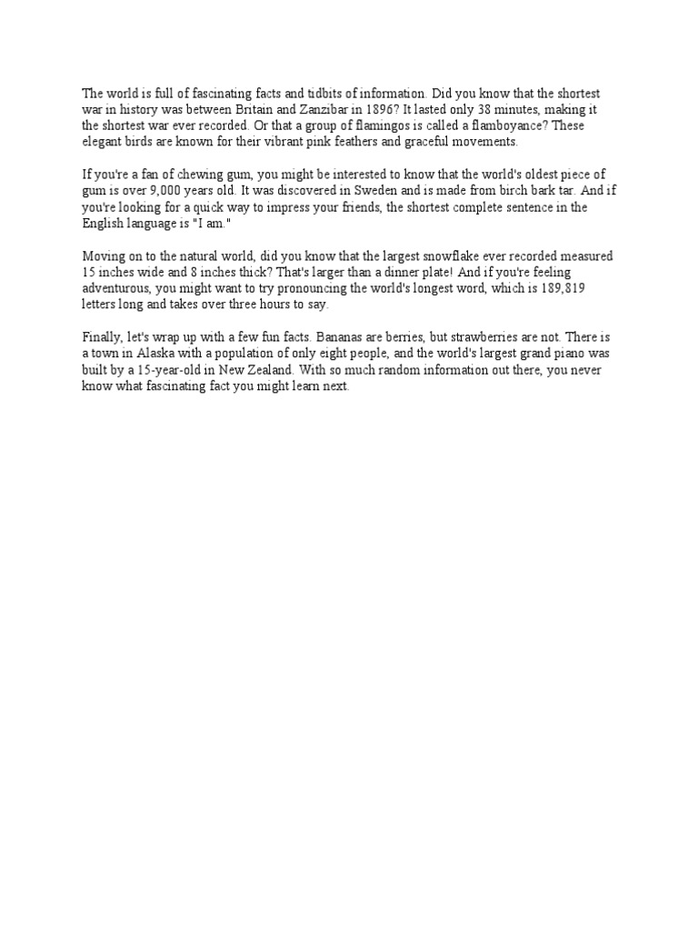 The World Is Full of Fascinating Facts and Tidbits of Information | PDF ...
