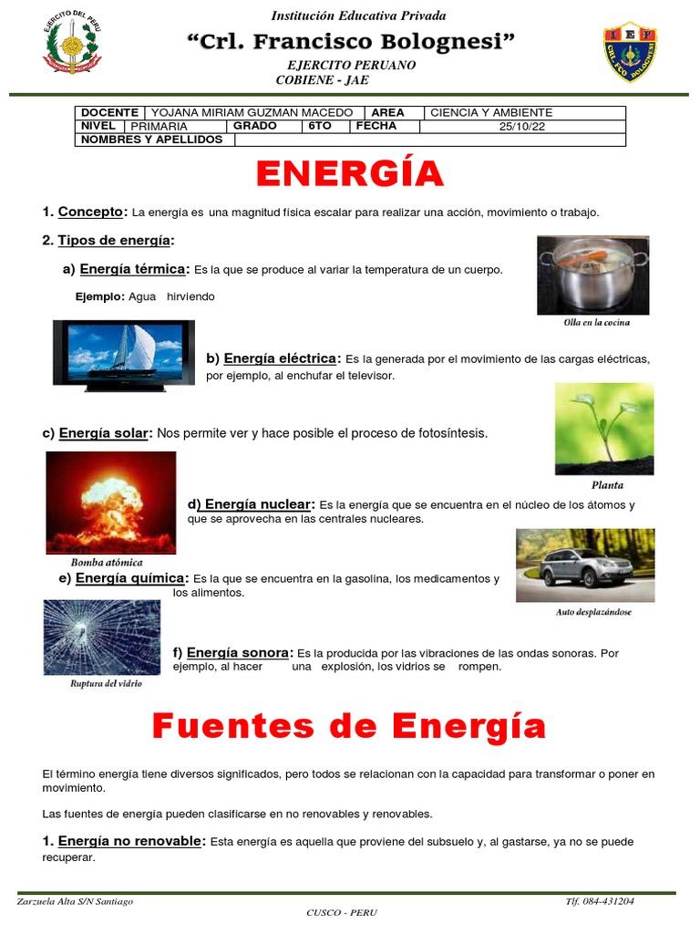 Tipos y Fuentes de Energía en Clase | PDF | Energía renovable | Energía ...