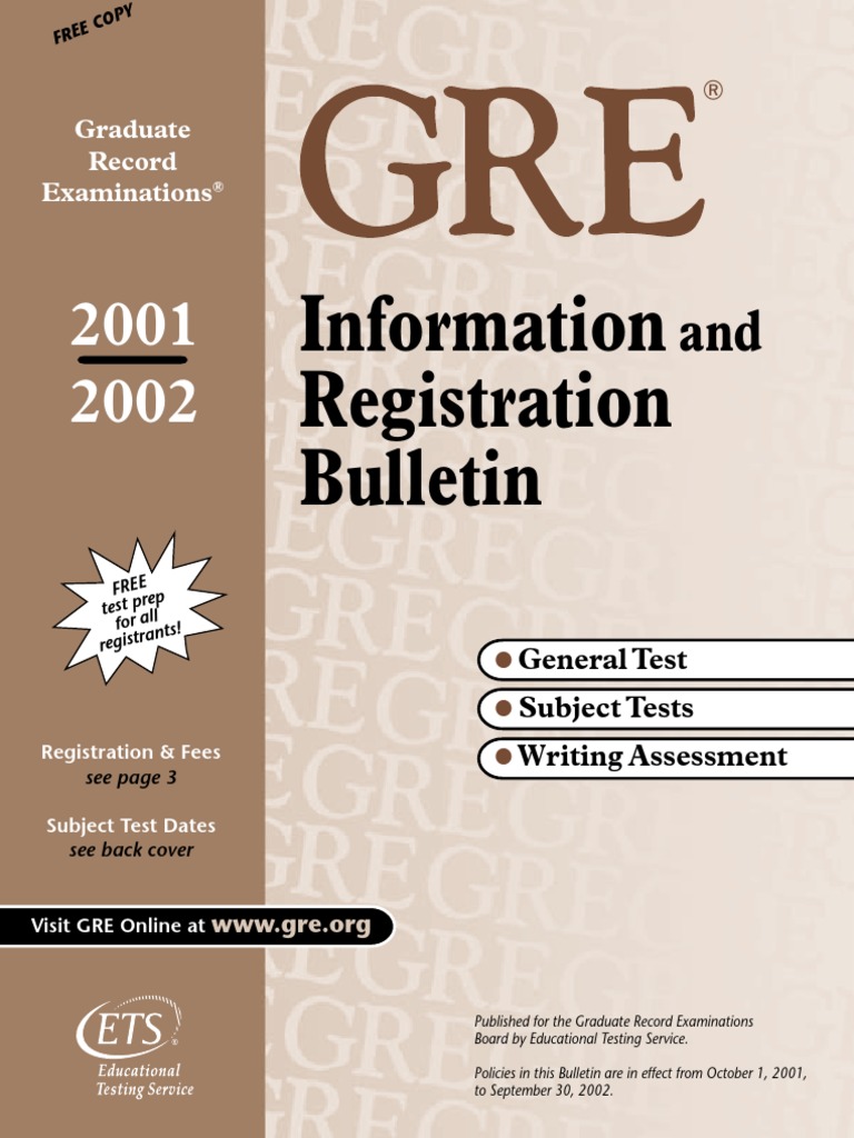 GRE information & registration bulletin 2001-02 | PDF | Graduate Record ...
