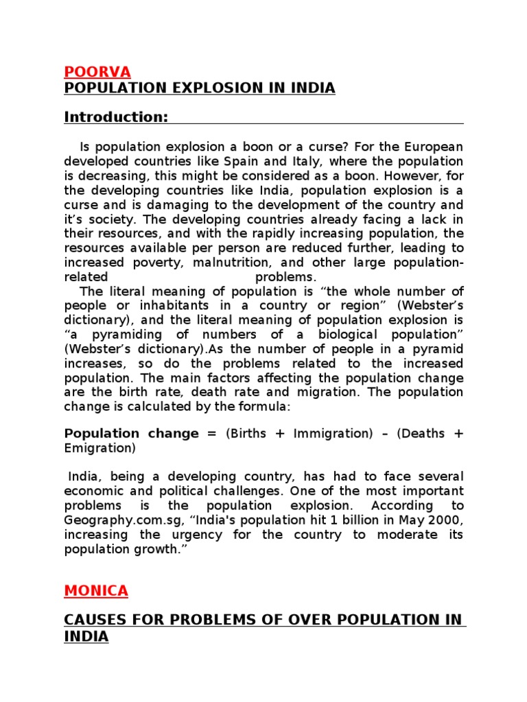 Population Explosion in India: Poorva | PDF | Human Overpopulation ...