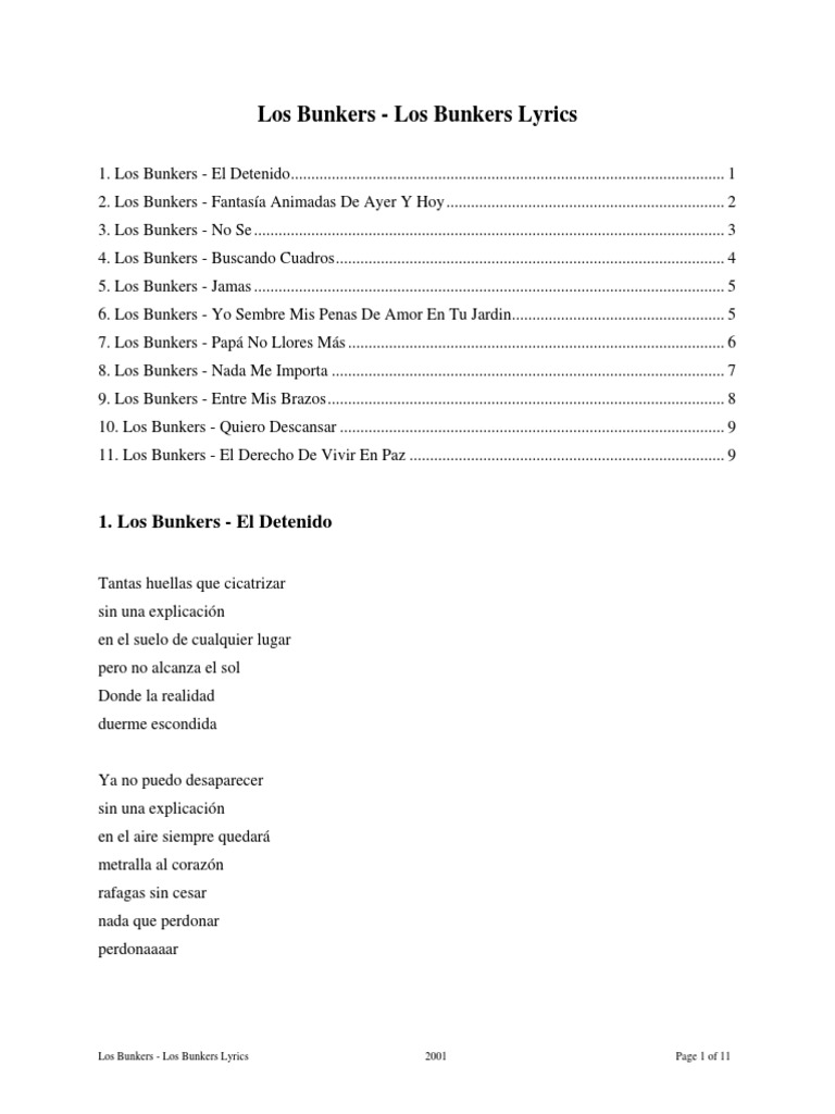 Los Bunkers Los Bunkers Lyrics | PDF