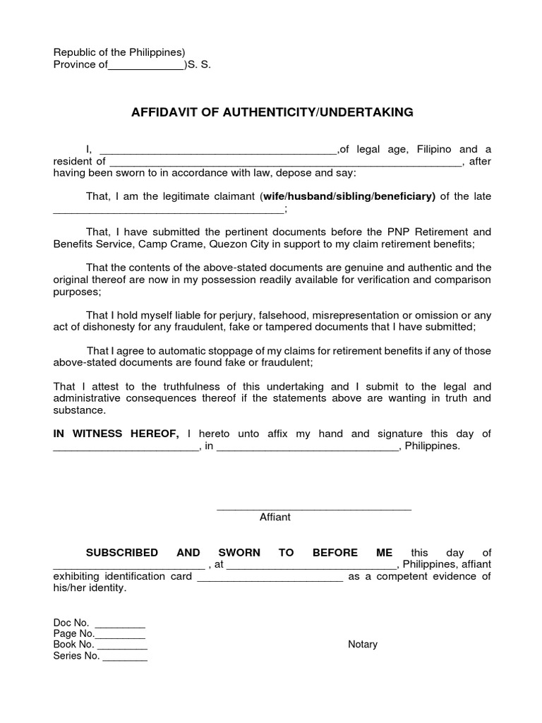Affidavit of Authenticityundetaking | PDF