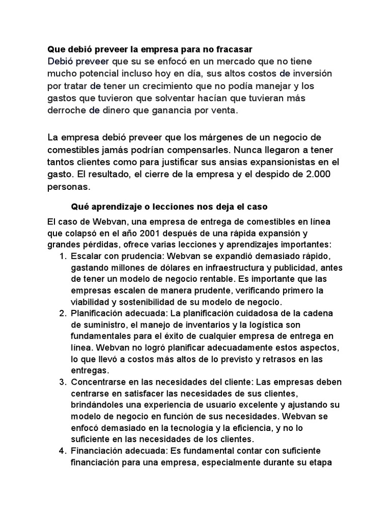 Lecciones del fracaso de Webvan | PDF | Modelo de negocio | Cliente