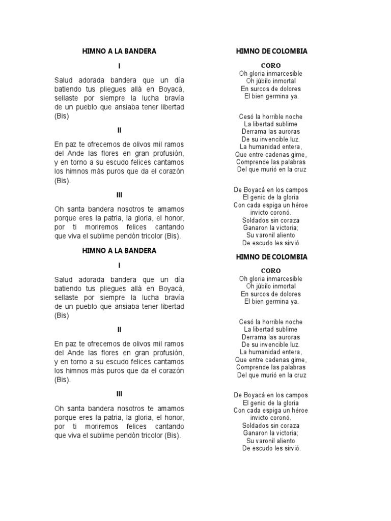 Himno A La Bandera - Himno de Colombia | PDF