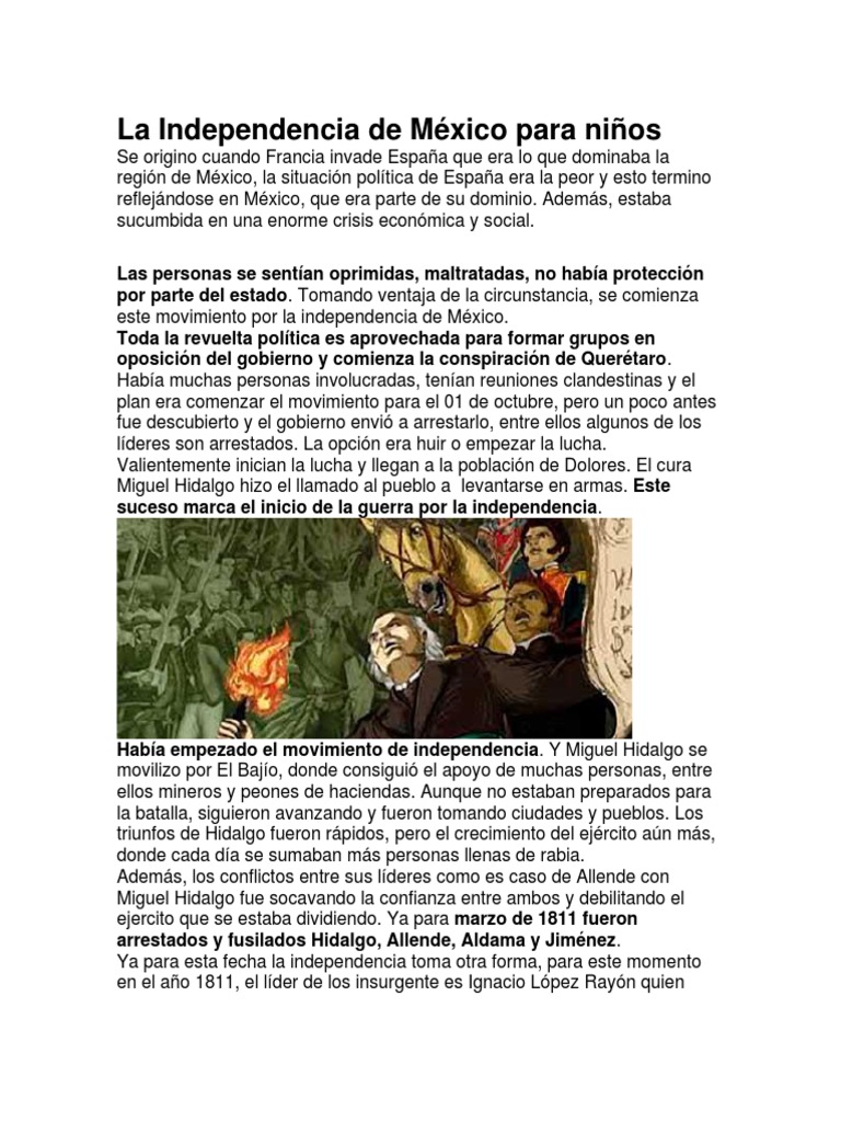 La Independencia de México para Niños | PDF | Conflictos del segundo ...