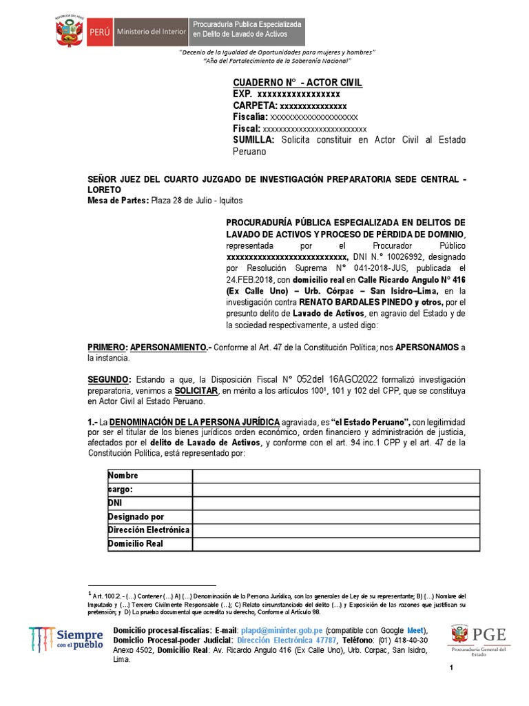 Escrito Constitución en Actor Civil | PDF | Derecho penal | Impuestos