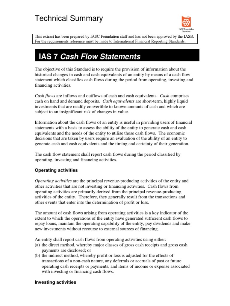 IAS 7 Summary | PDF | Cash Flow Statement | International Financial ...