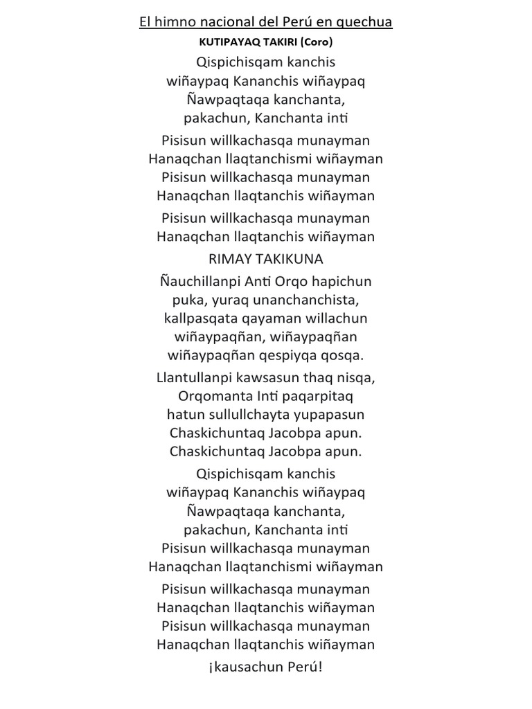 El Himno Nacional Del Perú en Quechua | PDF